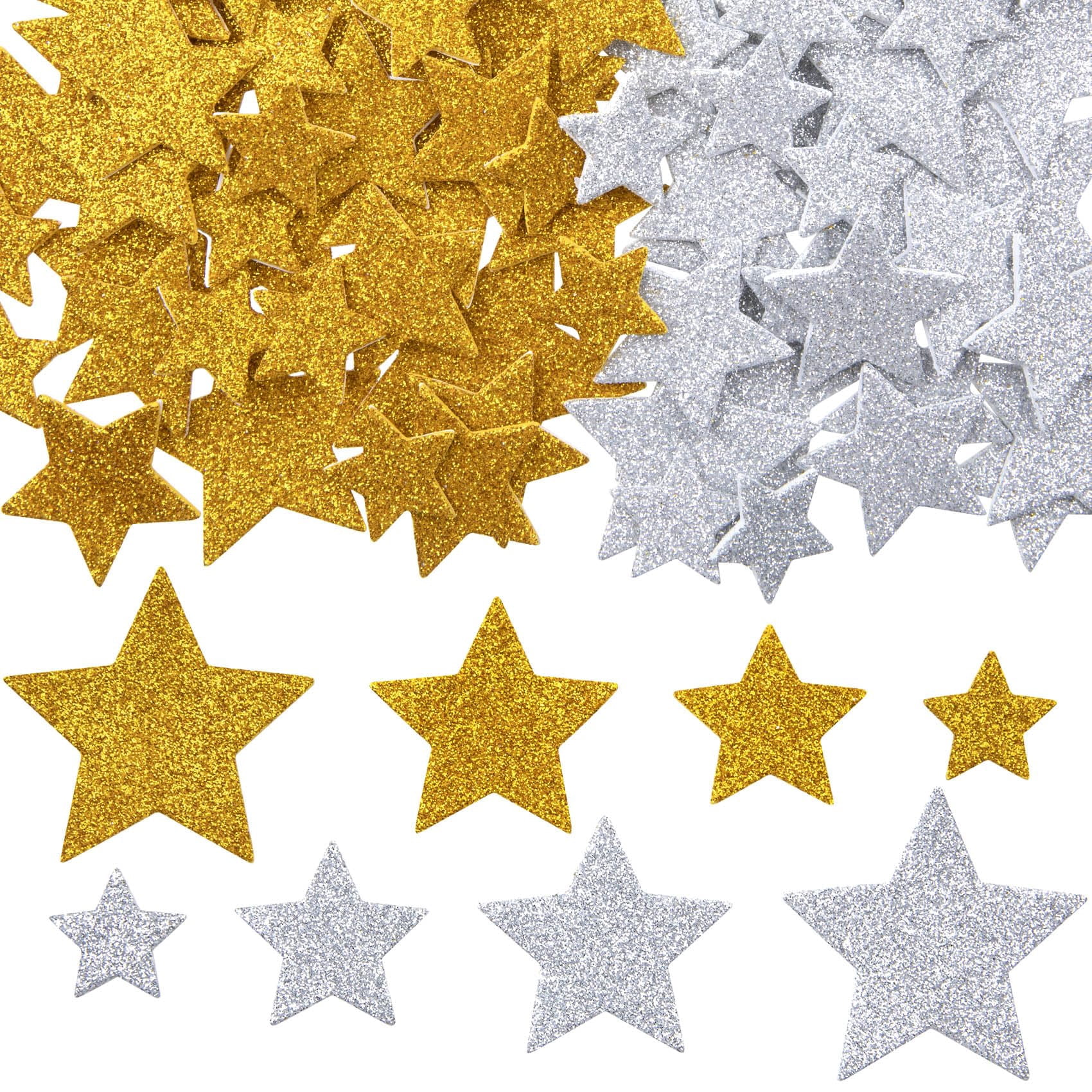 CustomyLife 100Pcsc Glitter Foam OIF8 Star Stickers, 4 Sizes Gold ...