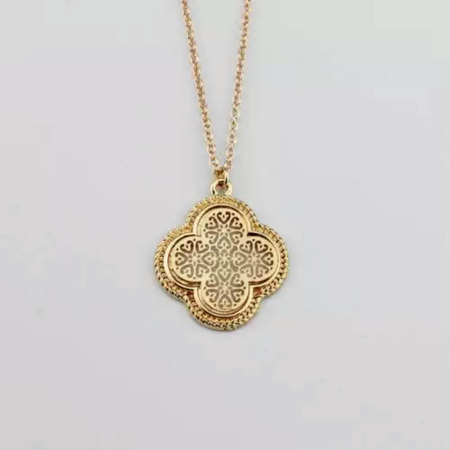 Cut Off Gold Filigree Clover Statement Hollow Floral Pendant Long Chain ...