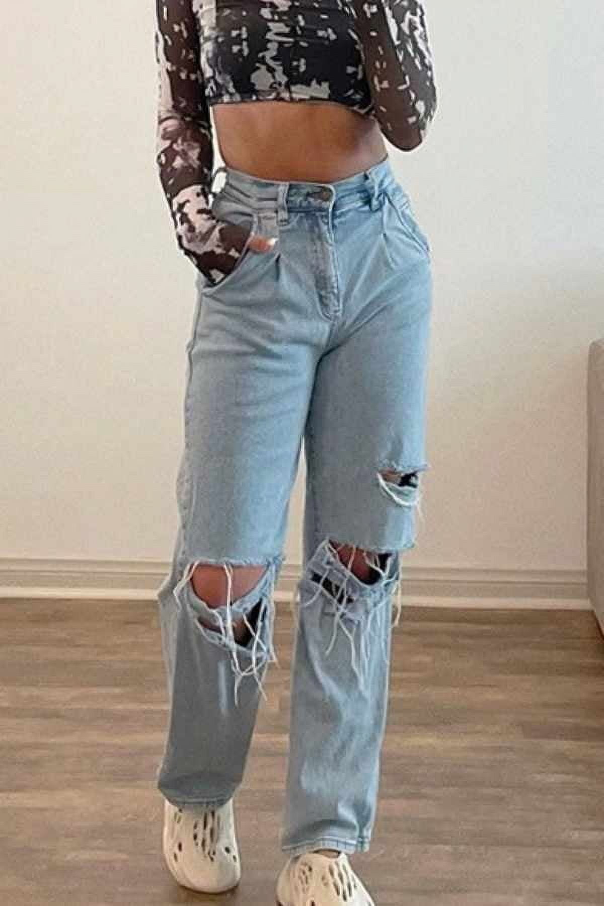Cut-Out Front Straight Leg Jeans (S, DenimBlue) - Walmart.com