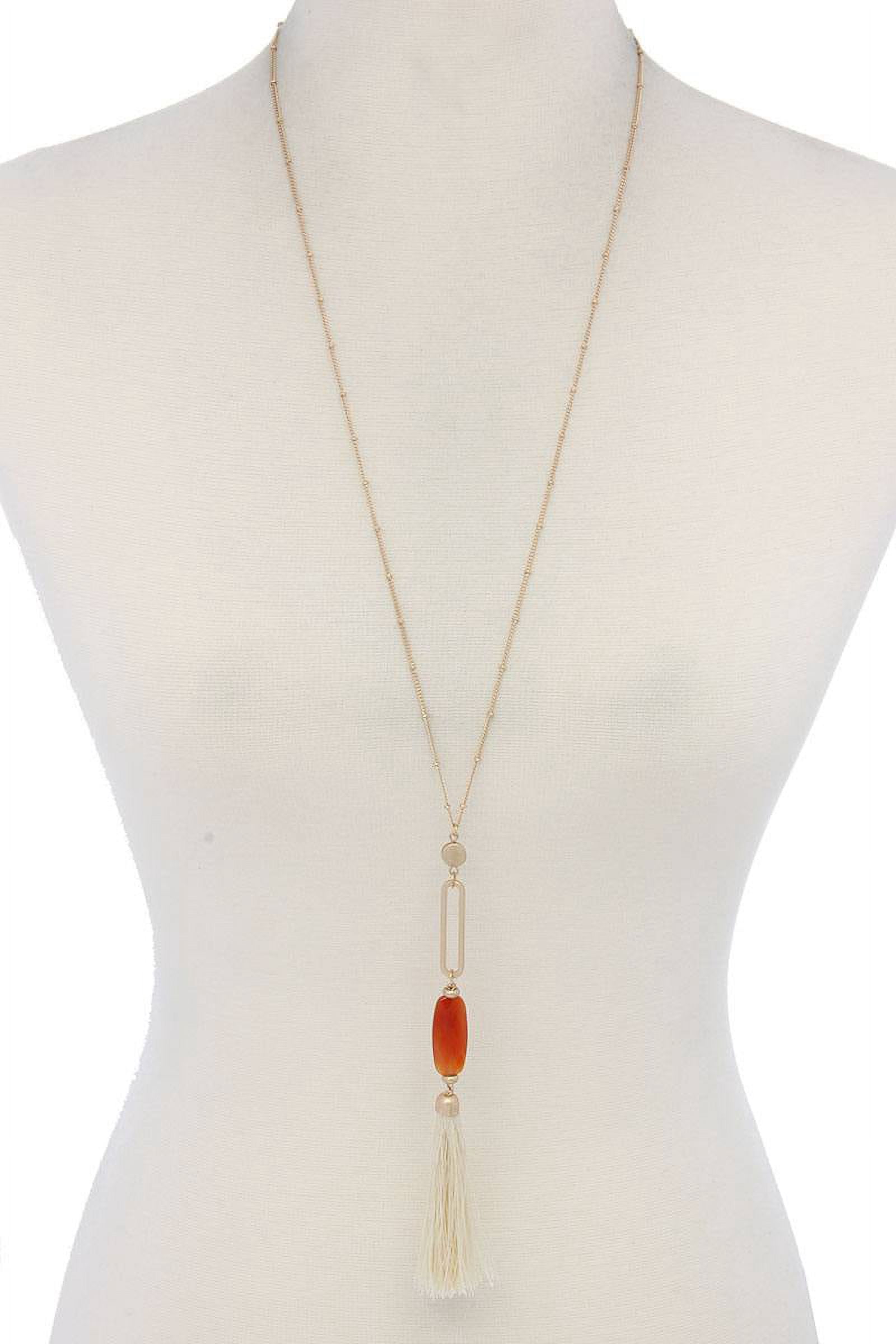 Cut Out Long Oval Bead Tassel Pendant Necklace Black/Grey - Walmart.com