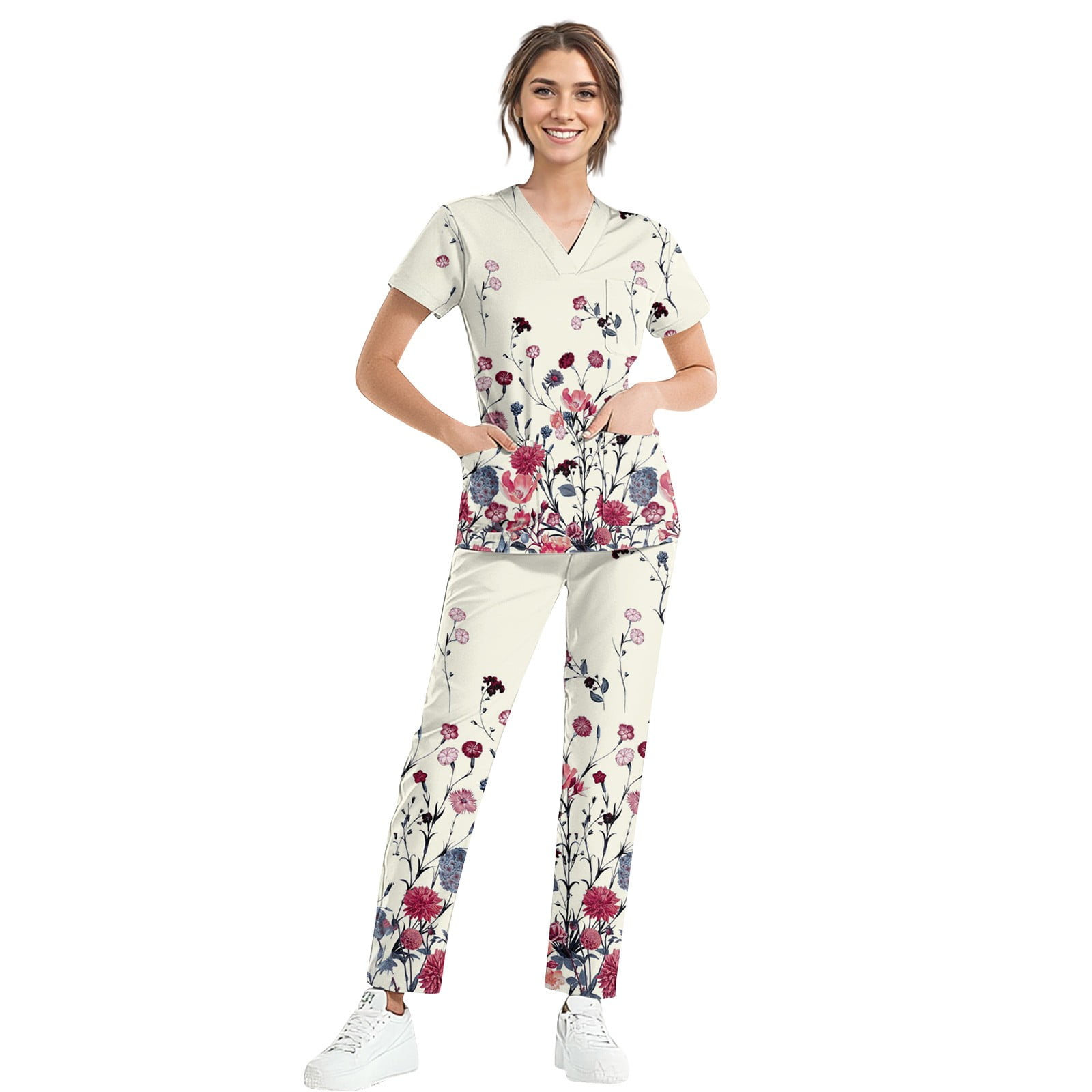 Cut Out Summer Short Sleeve Scrub Women Work Basic Spandex Comfortable ...