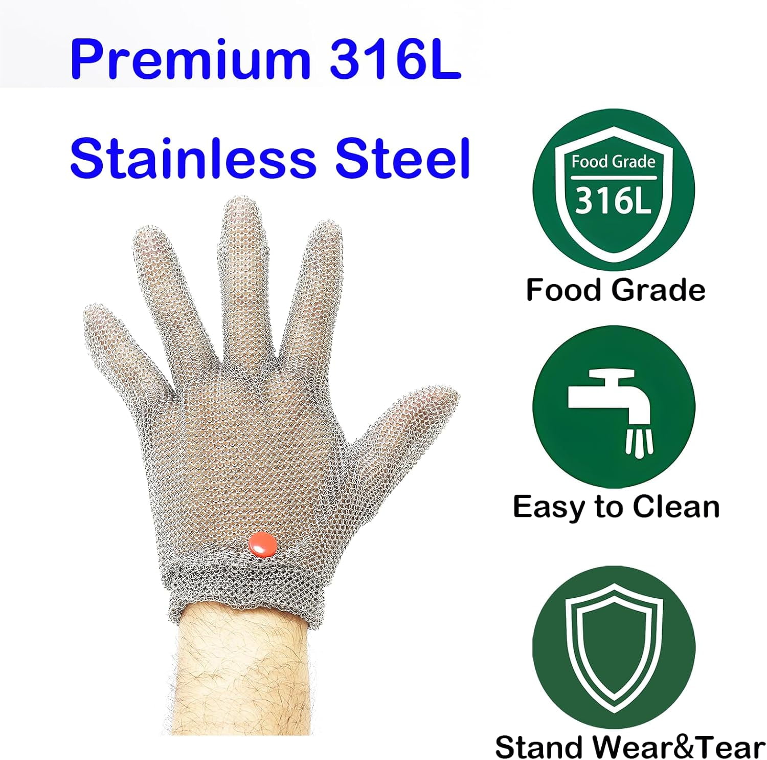 Cut Resistant Chainmail Gloves with Spring Wristband for Food ...