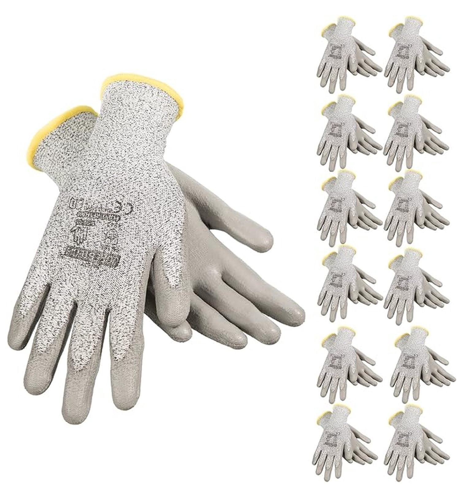 Cut Resistant Work Gloves 12-Pack - HPPE Knit Level A3 ANSI, PU Palm ...