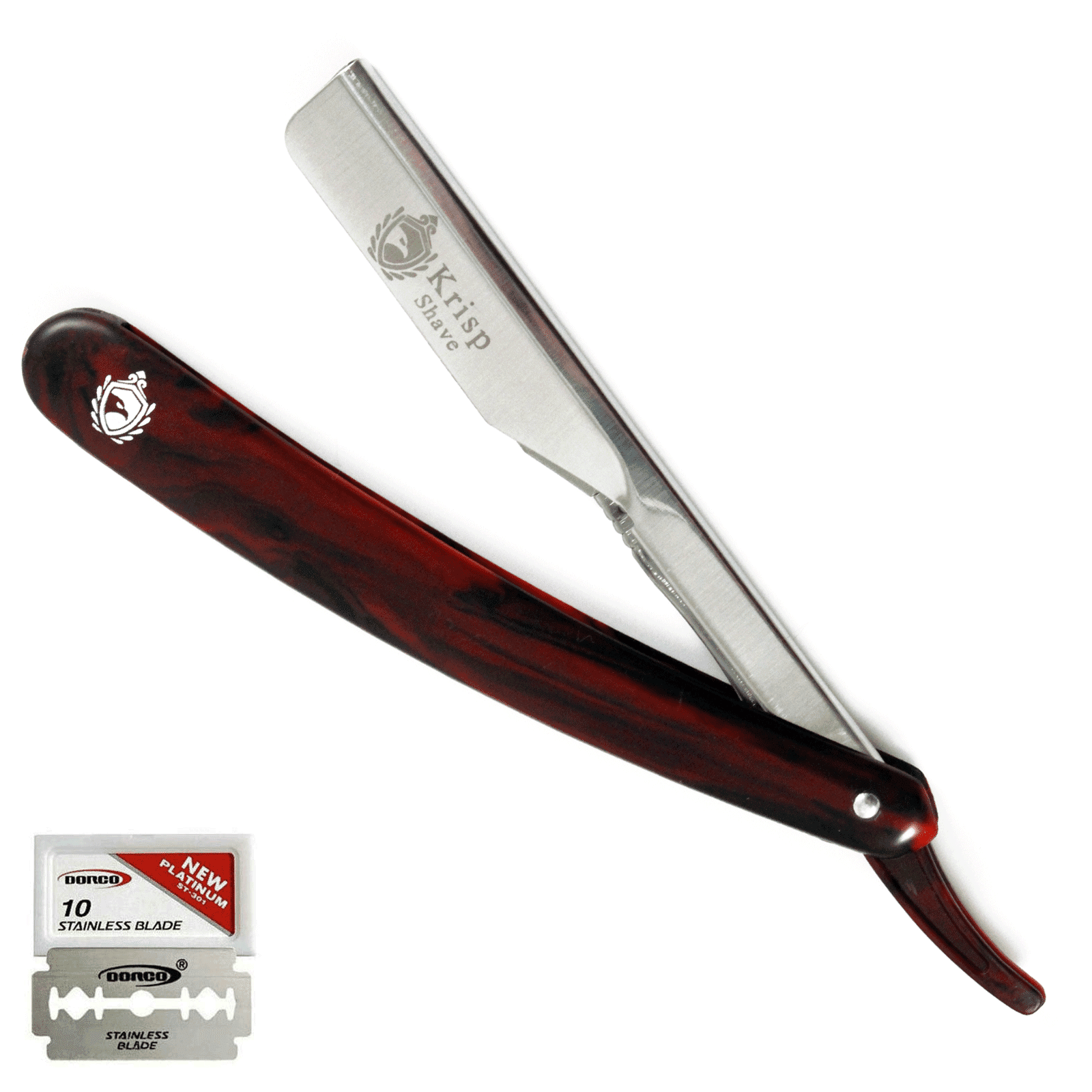 Krisp Shave Straight Edge Razor Blade Holder, Red Marble Handle ...