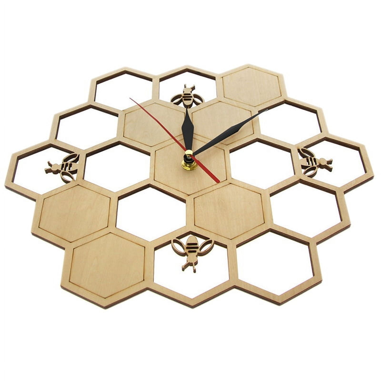 Cut Wood Clock on Honey Comb Hexagon Nature Watch Wall Clock Geometric ...