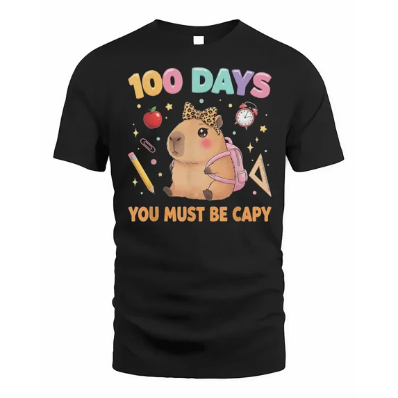 Cute 100 Days of School Capybara with Leopard Bow Teacher Shirt ...