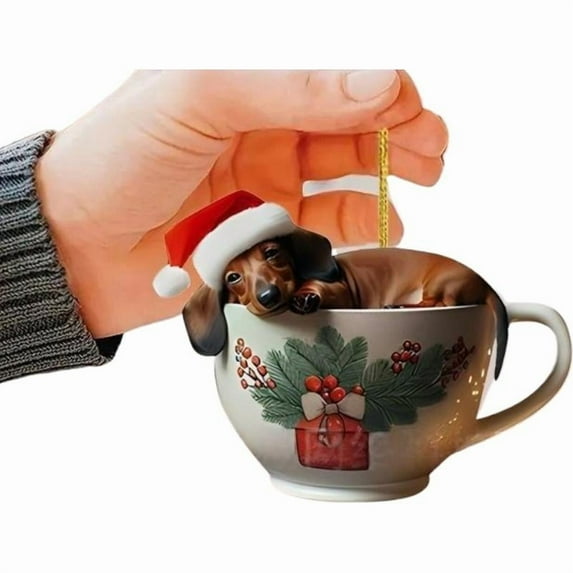 Cute 2D Christmas Cup Dog Pendant - Acrylic 3.15 Pet Themed Keychain ...