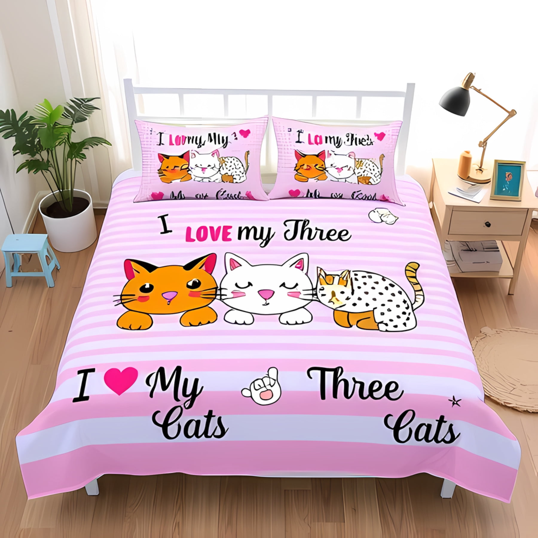 Cute 3-Piece Duvet Cover Set with Pink and White Stripes Featuring ...