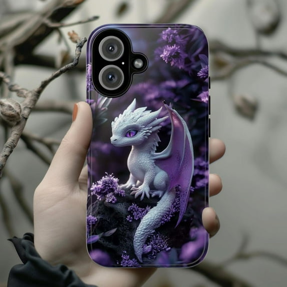 Cute 3D Baby Dragon Purple Floral Phone Case 17 16 15 14 13 12 11 Pro ...