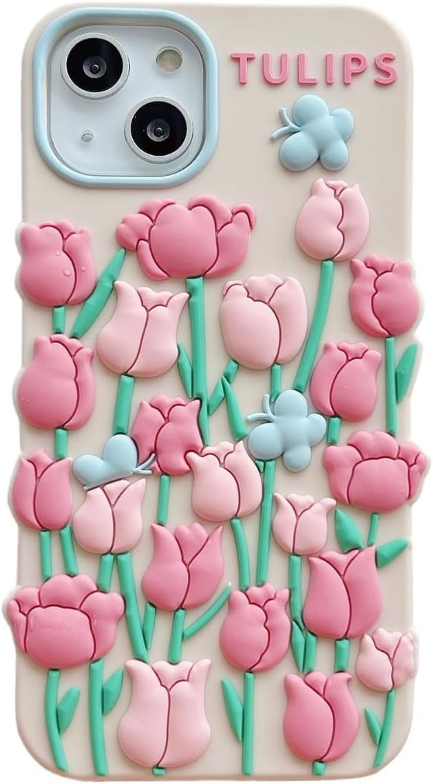 Cute 3D Tulip Flowers Butterfly Soft Phone Case Compatible with iPhone ...