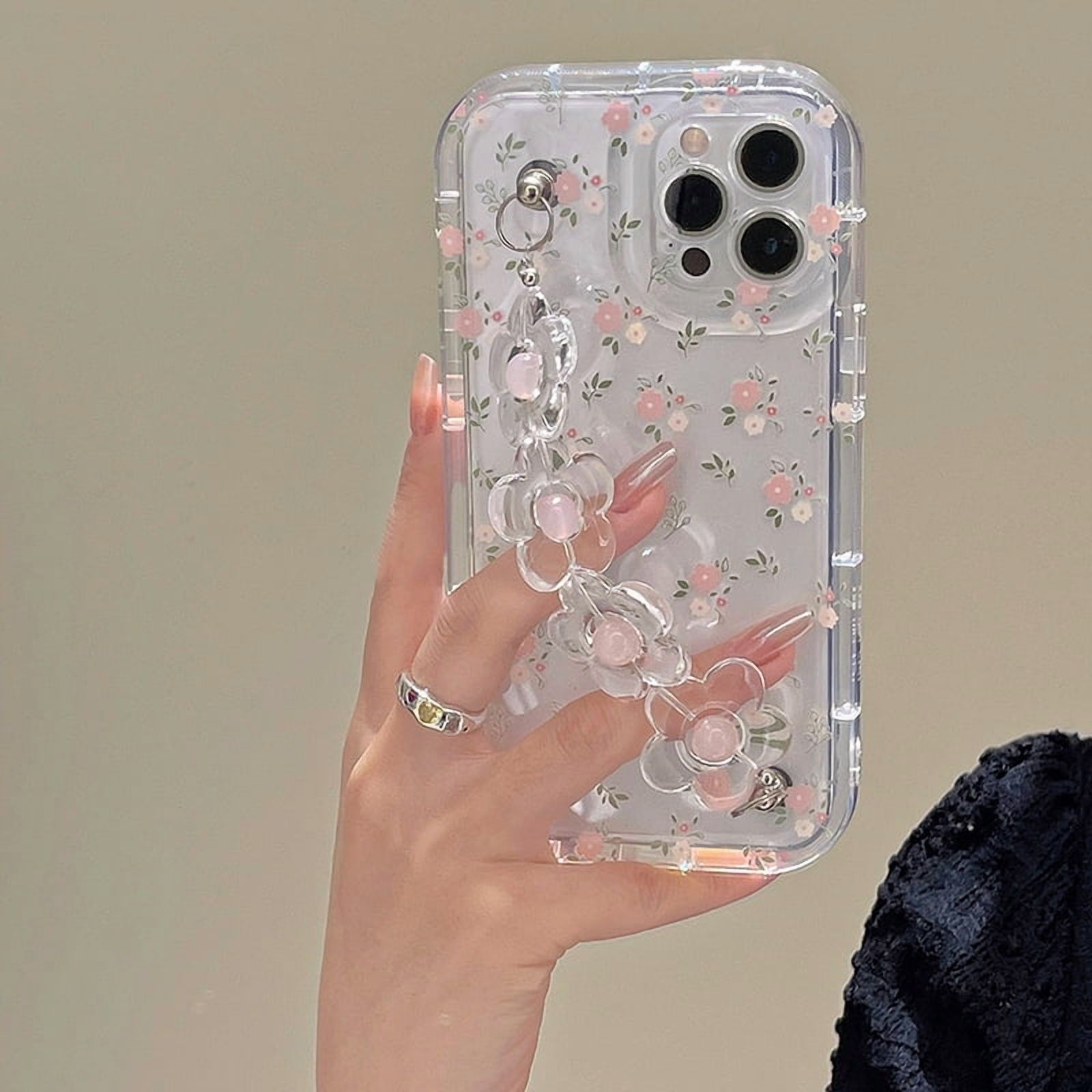 Cute 3D flower wrist phone chain soft phone case for iPhone 15 14 12 13 ...