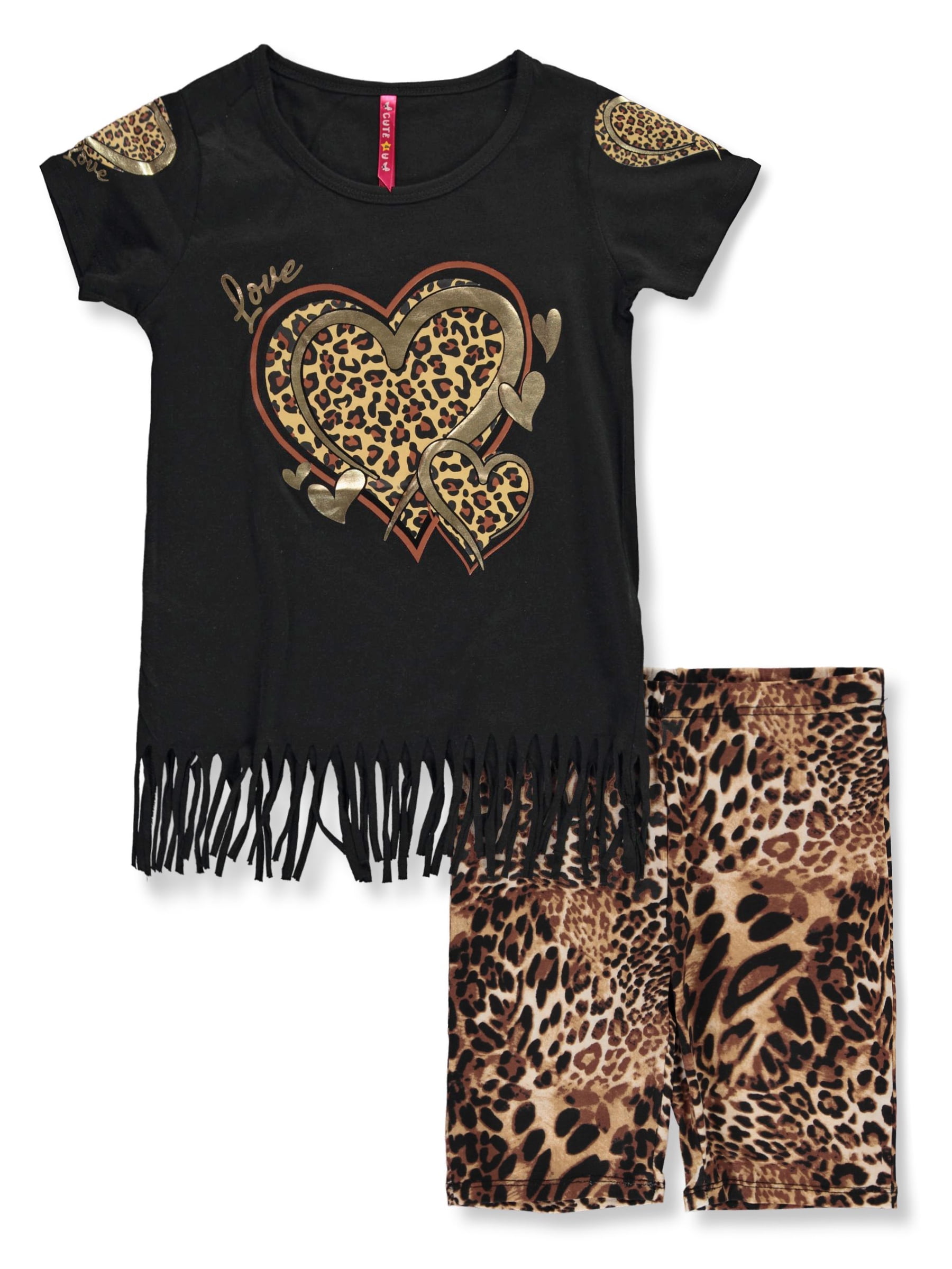 Cute 4 U Girls' 2-Piece Leopard Bike Shorts Set Outfit Color: black ...