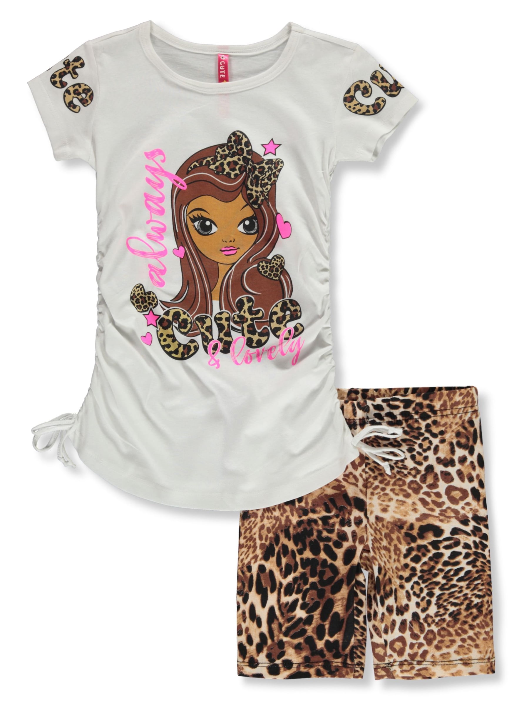 Cute 4 U Girls' 2-Piece Leopard Princess Bike Shorts Set Outfit Color: white Size: 5 - 6 ...