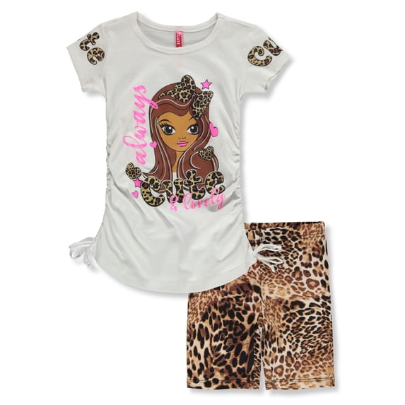 Cute 4 U Girls' 2-Piece Leopard Princess Bike Shorts Set Outfit Color ...