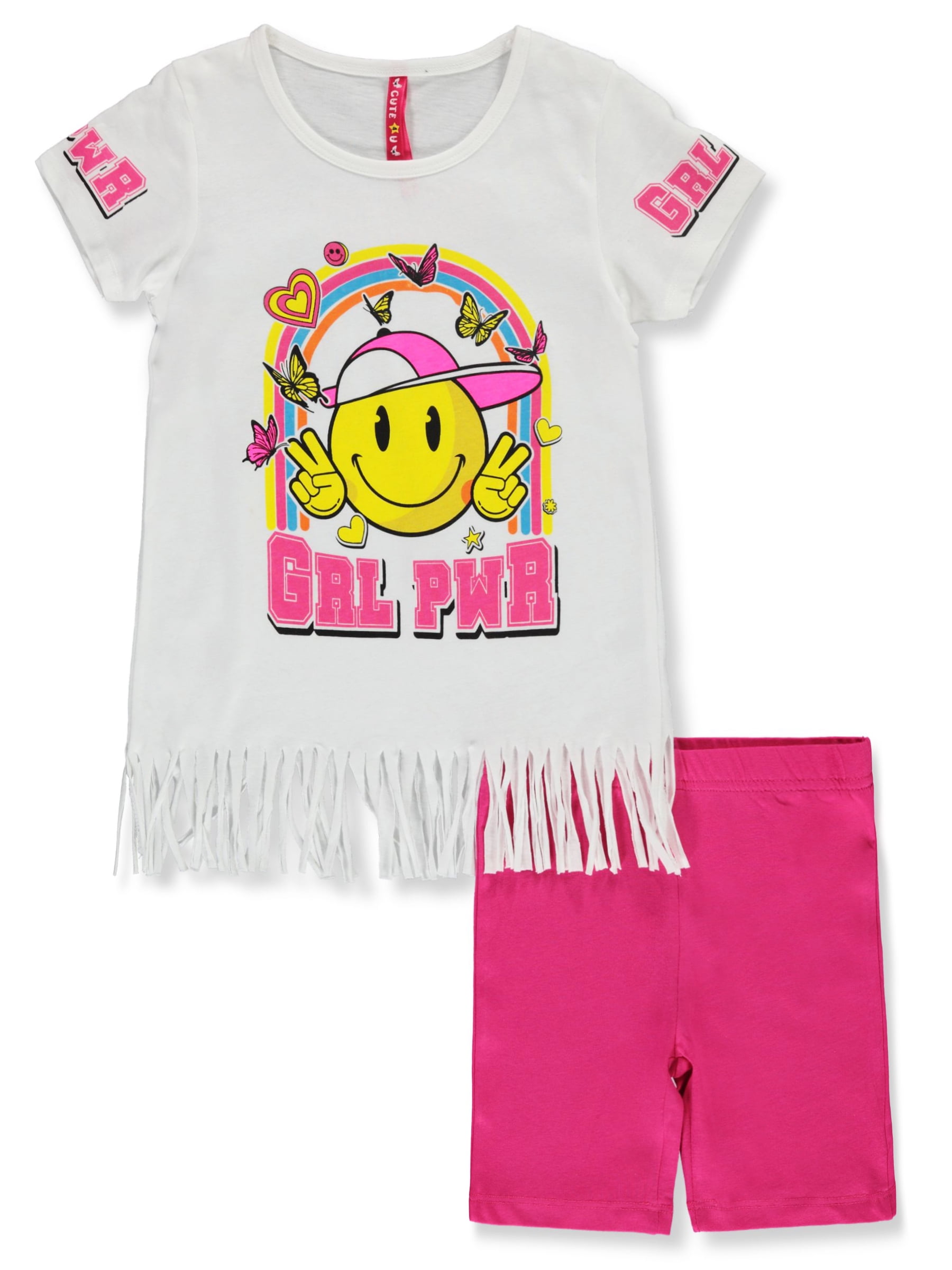 Cute 4 U Girls' 2-Piece Smile Bike Shorts Set Outfit Color: white Size ...