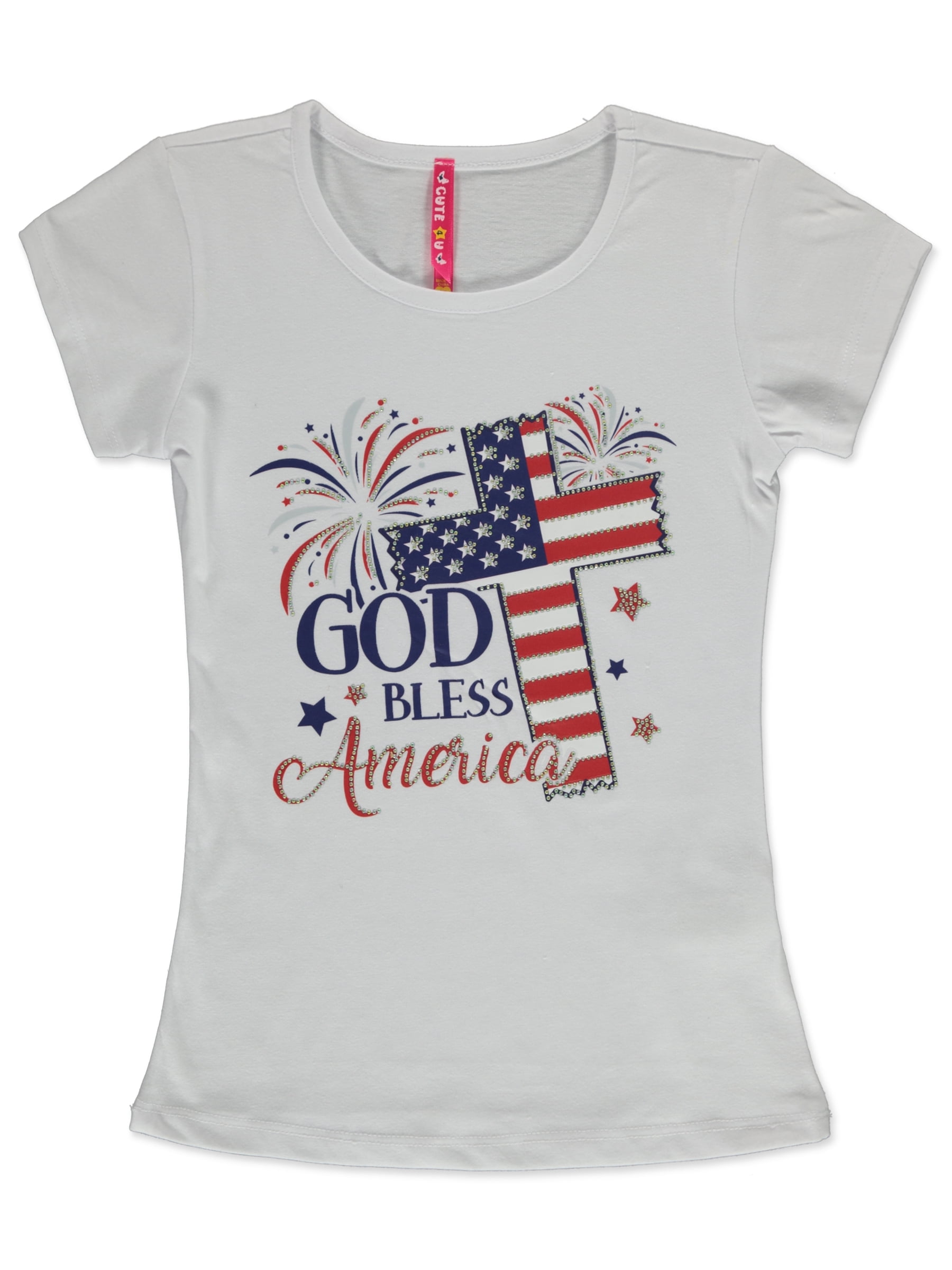 Cute 4 U Girls' God Bless America T-Shirt Color: white Size: 7 - 8 ...