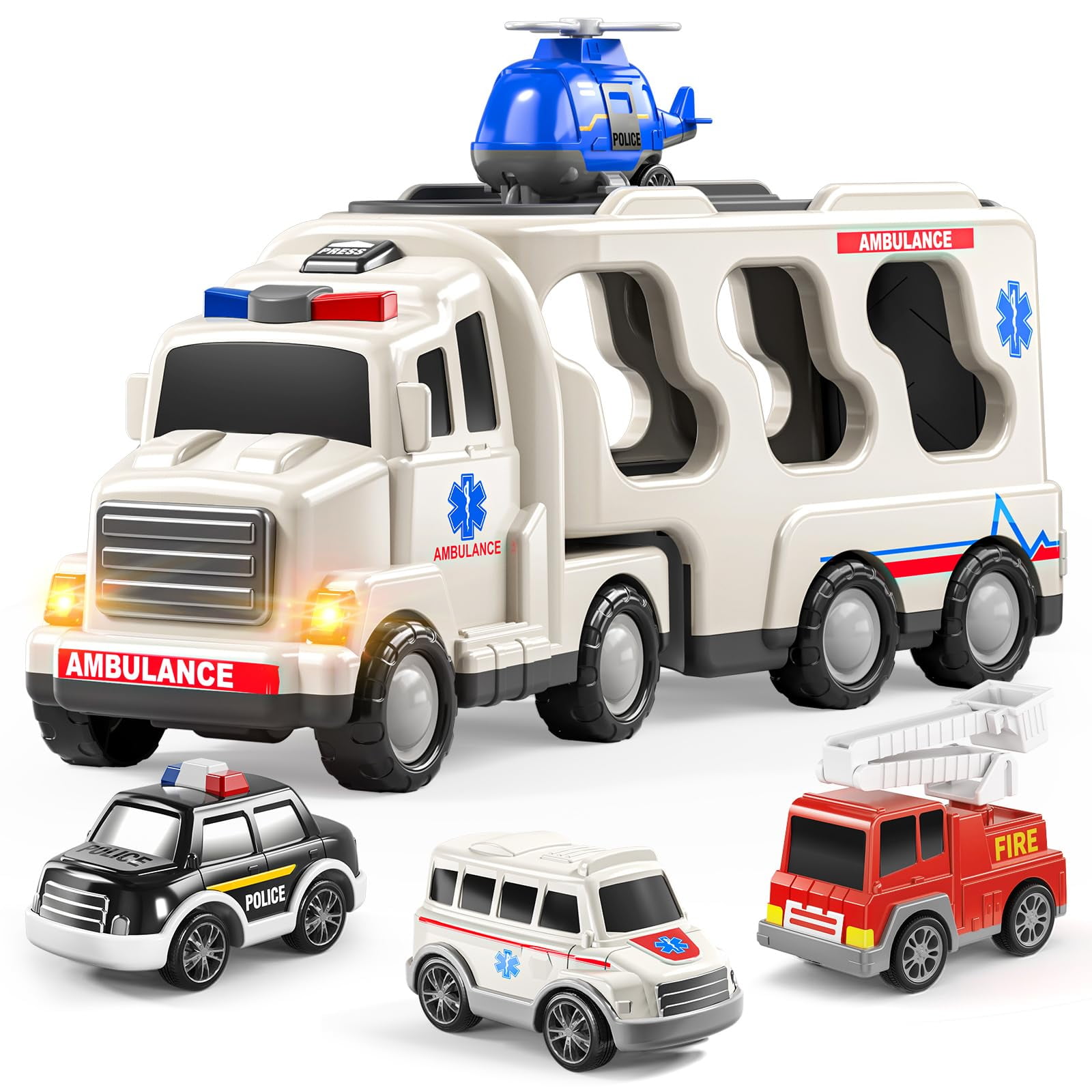 Cute 5 Pack Emergency Rescue Vehicle Toddler Truck Toys for 3 4 5 6 ...