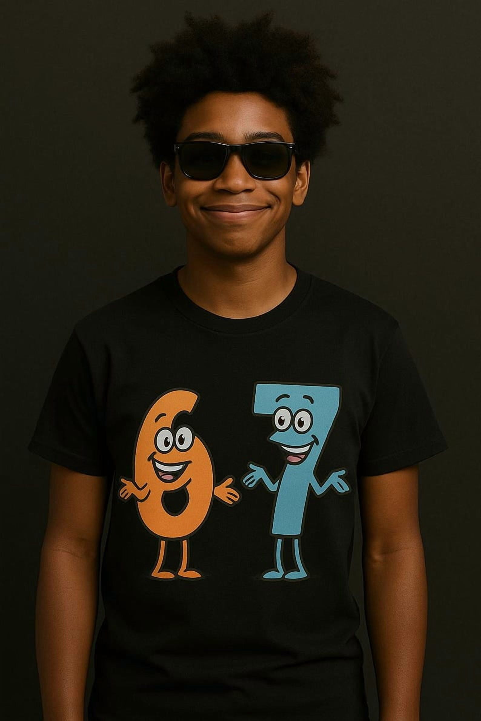 Cute 6 and 7 Cartoon Graphic Tee, Playful Number Characters Shirt for ...