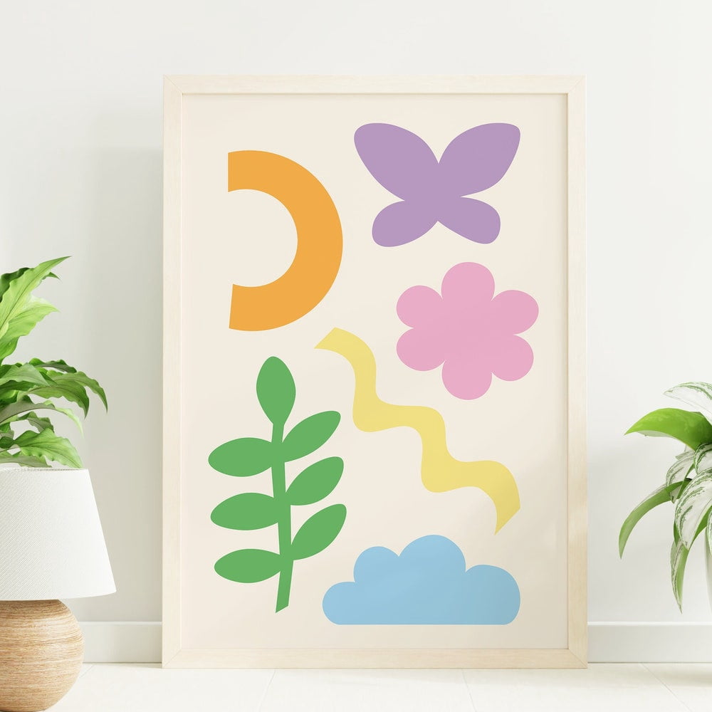 Cute Abstract Shapes Print, Colorful Floral Wall Art, Cute Trendy Wall ...
