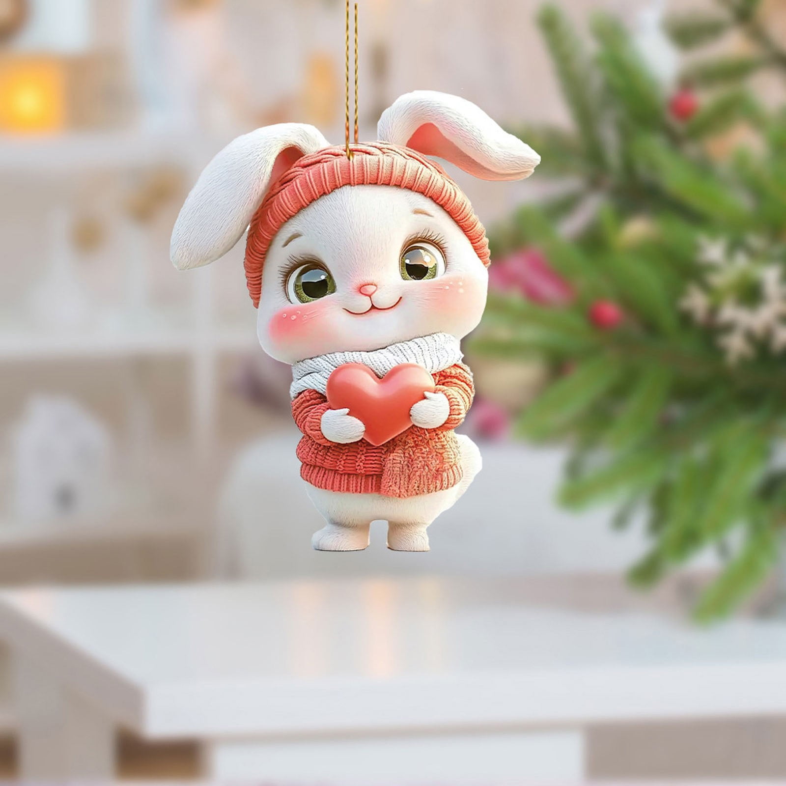 Cute Acrylic Bunny Pendant For Valentines's Day Keychain Car Rearview ...