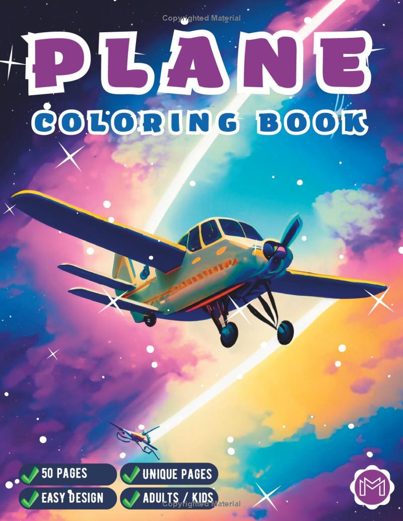Cute Aesthetic Aviation Plane Coloring Book For Anxiety Adult Coloring ...