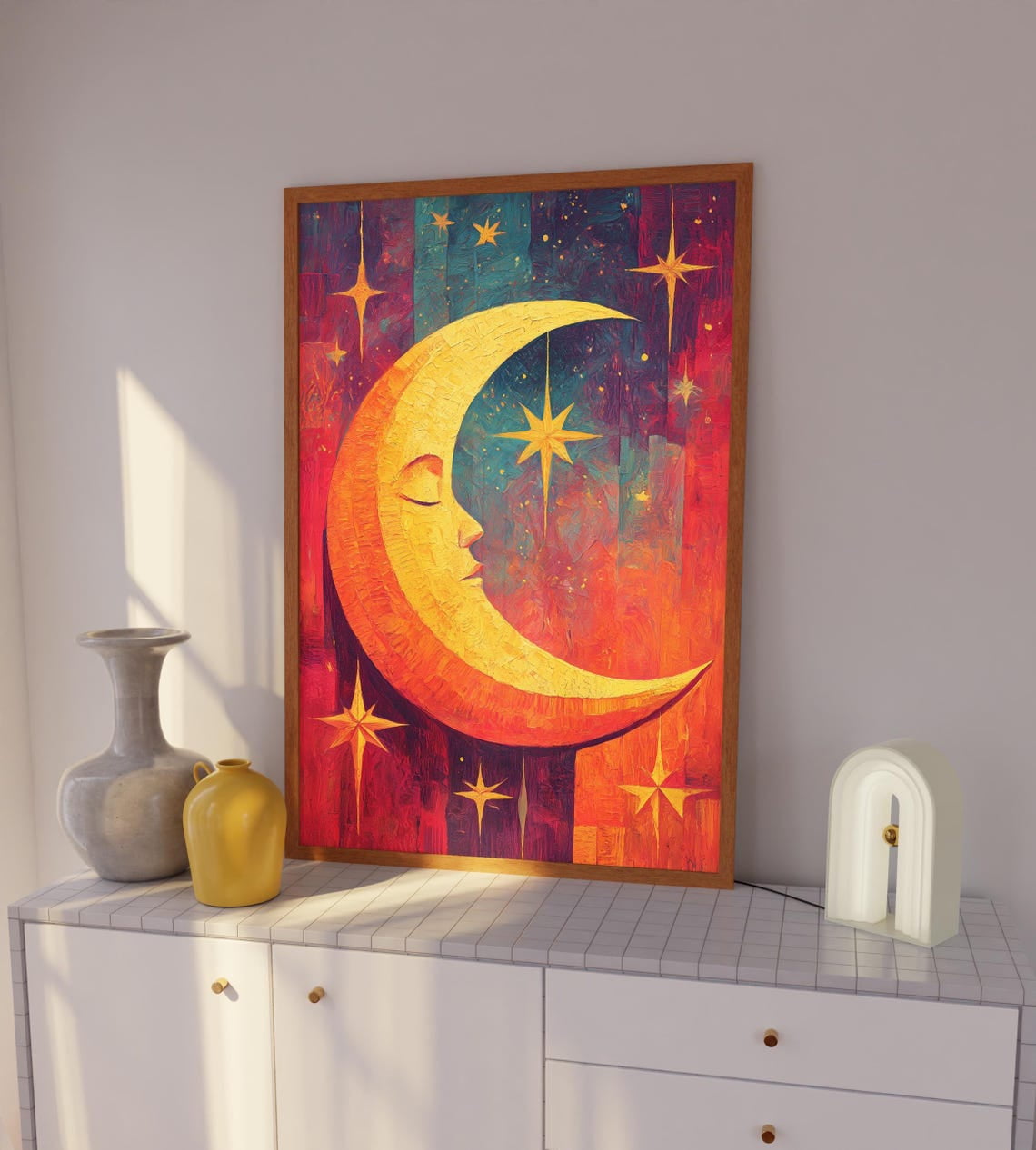 Cute Aesthetic Moon Apartment Decor, Boho Crescent Moon Art Print ...