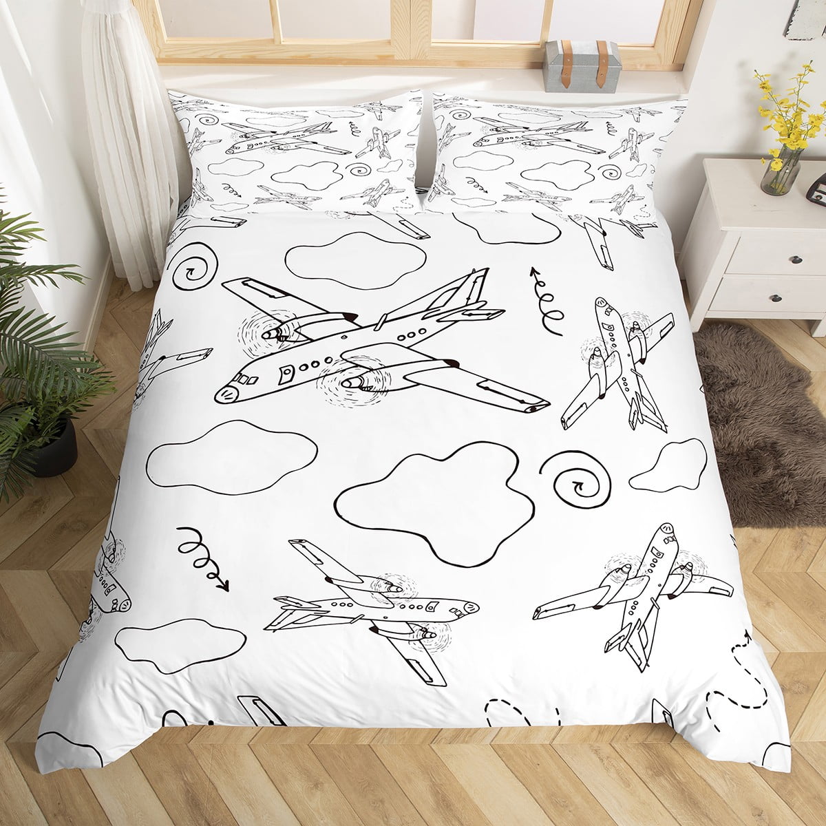 Cute Aircraft Duvet Cover Airplane Bedding Set Full,Helicopter Aircraft ...