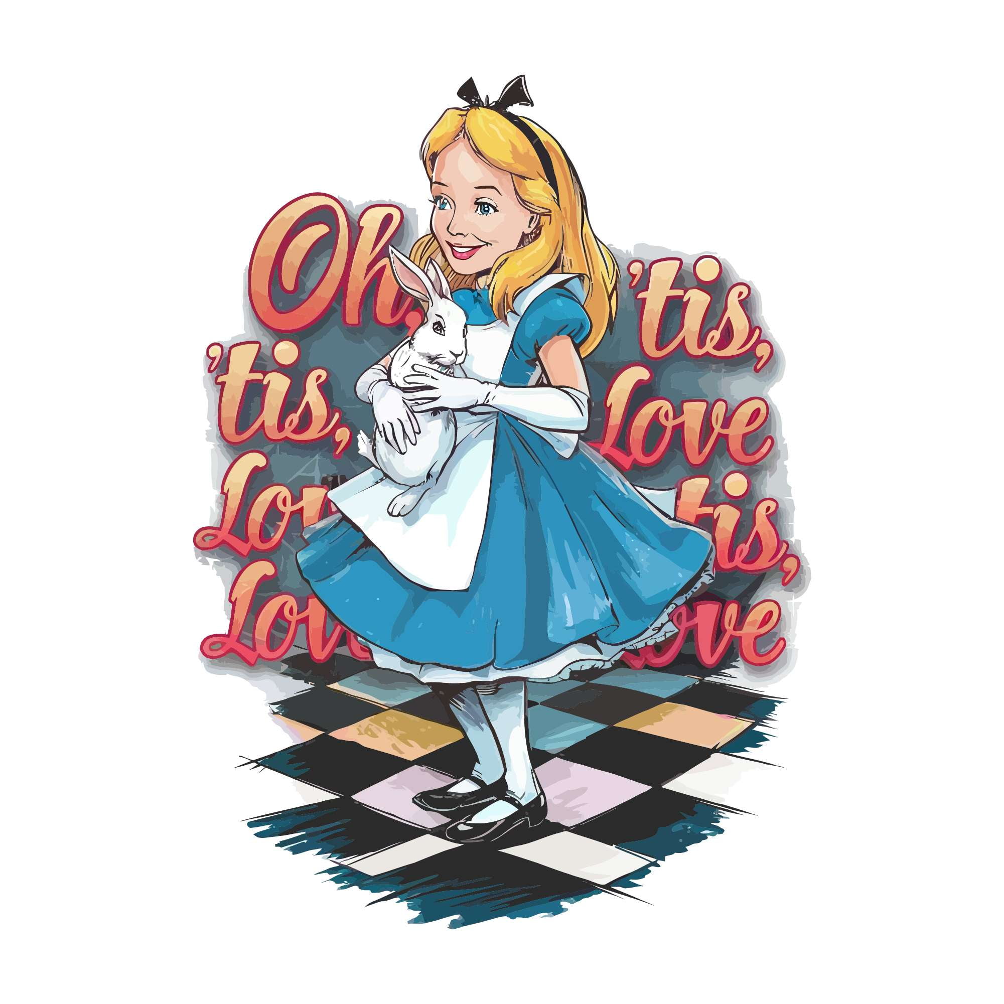 Cute Alice holding Rabbit Adventure Mad Hatter Cheshire Cat Alice in ...
