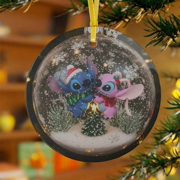 Cute Alien Couple Snow Globe Ornament – Blue Pink Characters Glass ...
