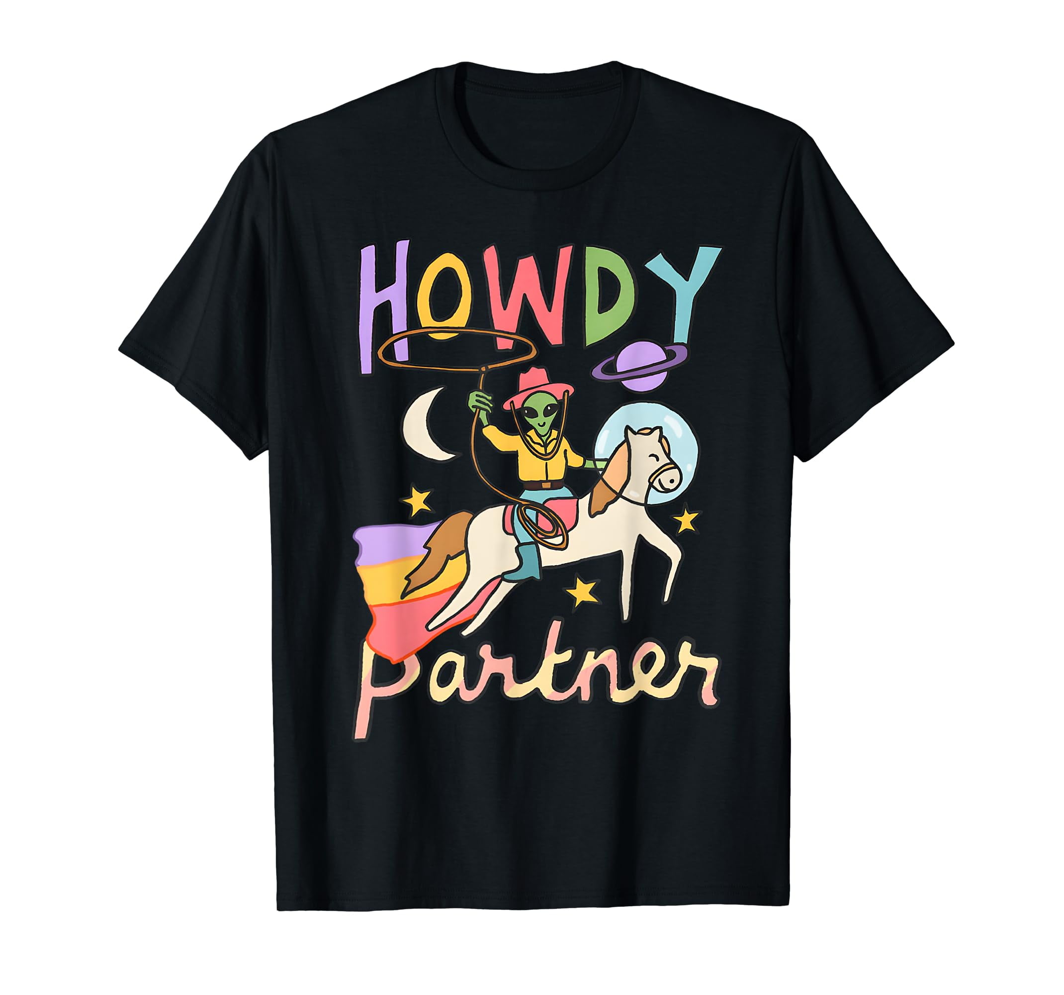 Cute Alien Cowboy UFO Howdy Partner Cowgirl Western Country T-Shirt ...