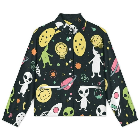 Cute Alien Space Pattern Design Autumn Winter Jacket Women Coat Short ...