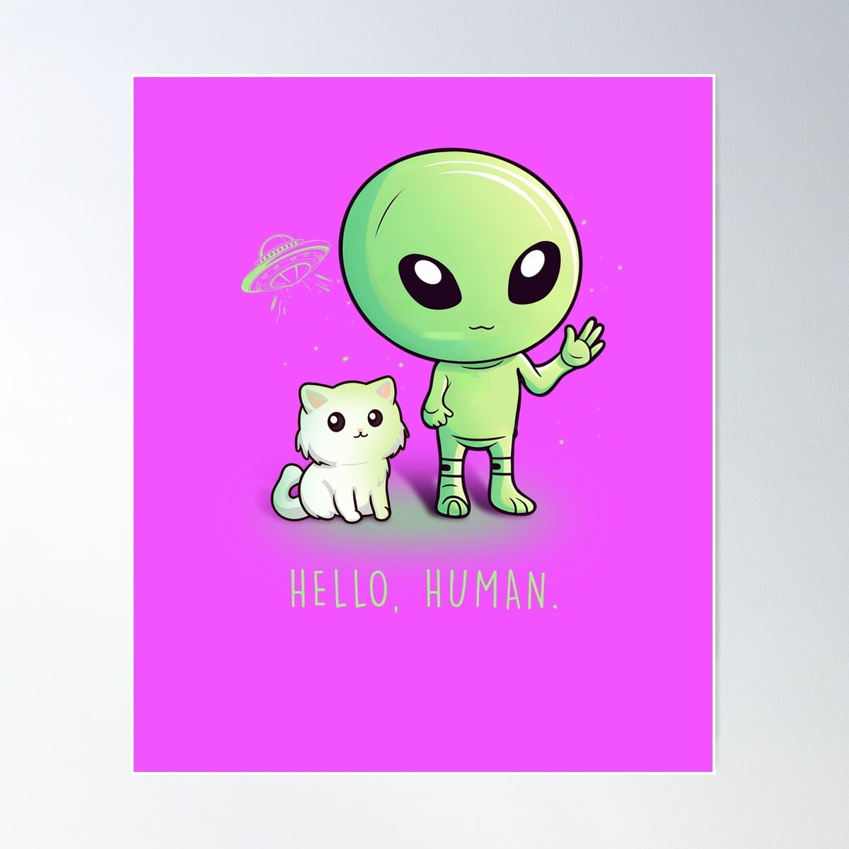 Cute Alien Ufo Extraterrestrial Kitty Poster Wall Art, Modern Wall ...