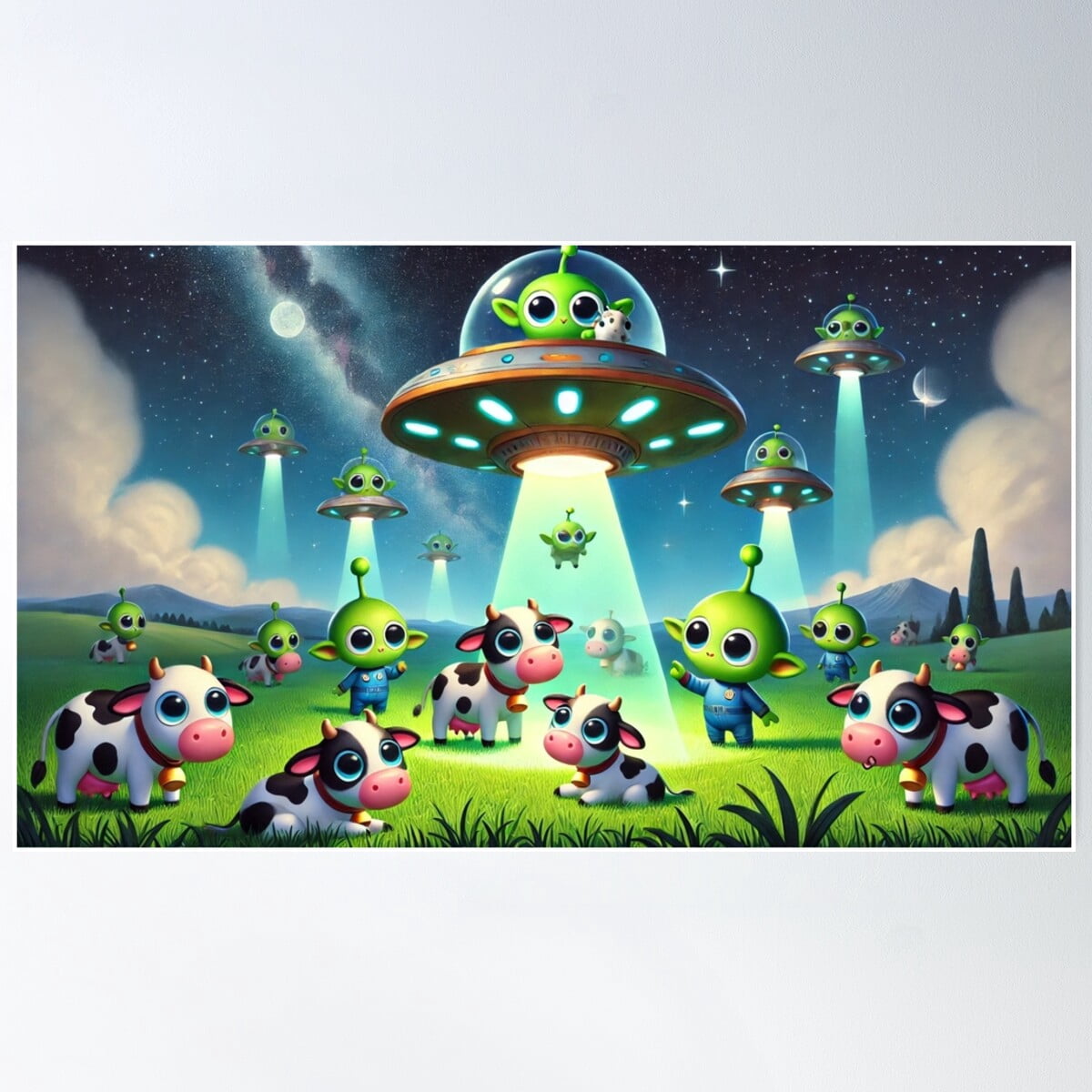 Cute Aliens And Cows Poster Wall Art Modern Wall Decor For Living Room ...