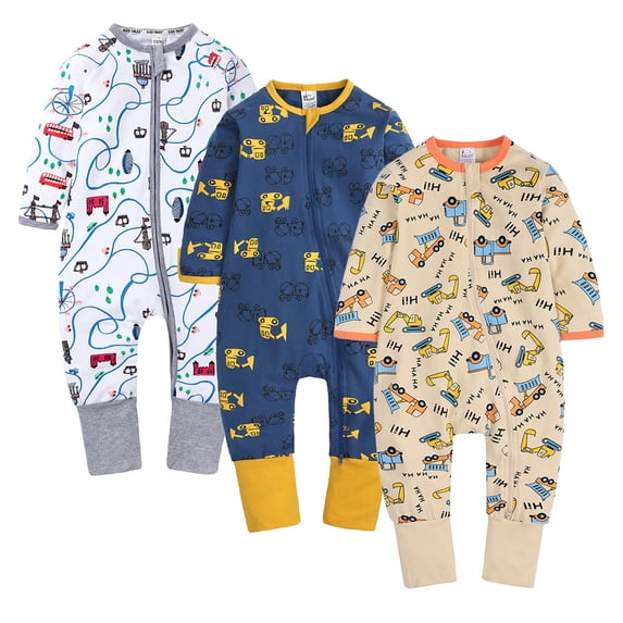 Cute All-Over Print Long Sleeve Romper Bodysuit Footless Sleepwear ...