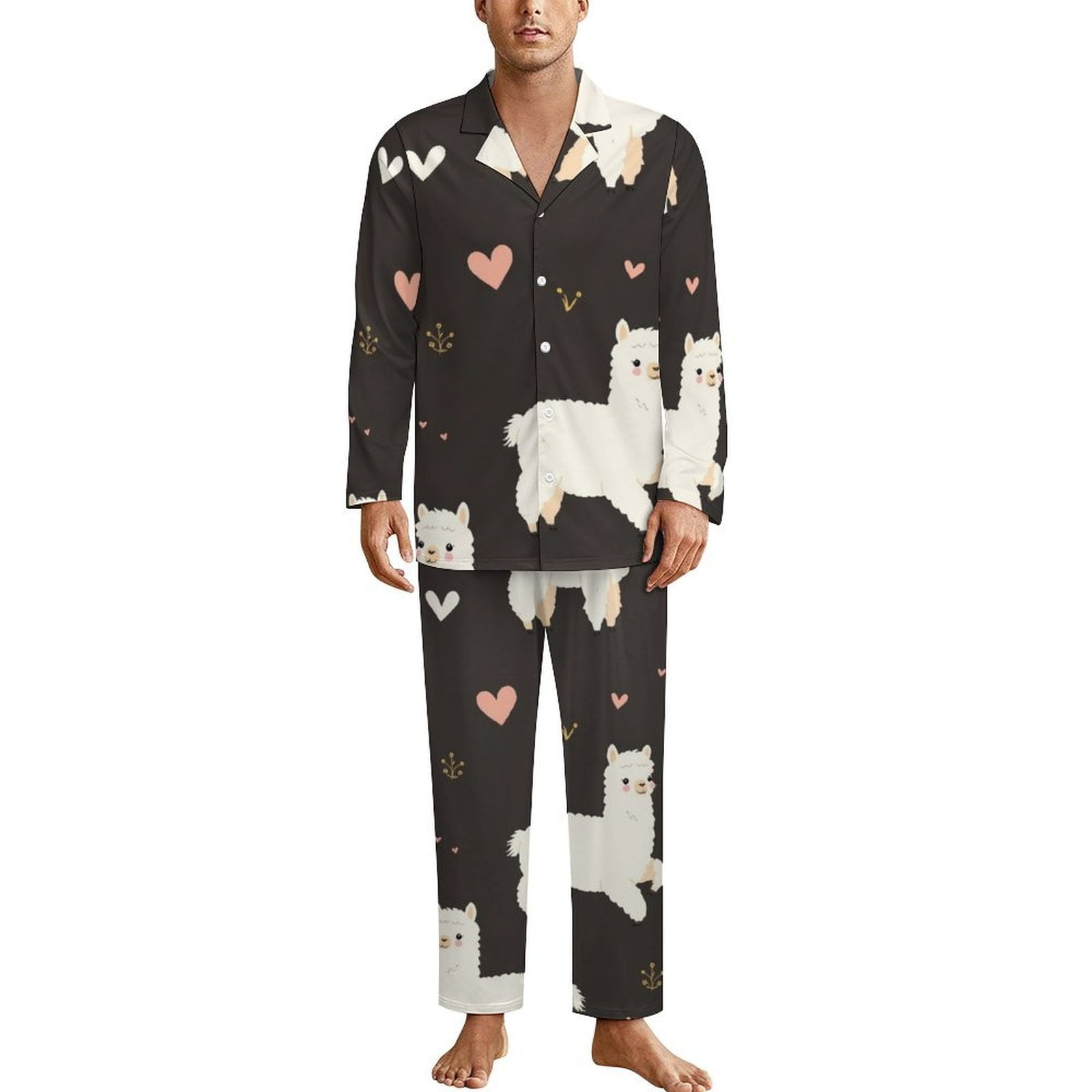 Cute Alpaca Heart Pattern Sleepwear Autumn Casual Oversize Pajama Sets ...
