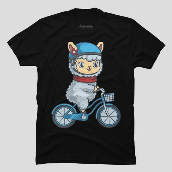 Cute Alpaca On A Bicycle Funny Cartoon Illustration Animal H10099 ...