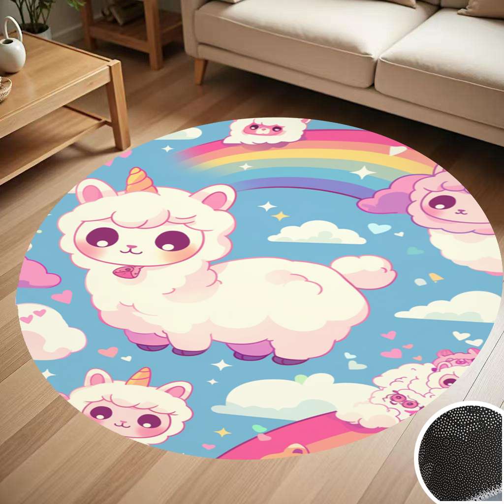Cute Alpaca Round Carpet Living Room Bedroom Home Decoration Coffee ...