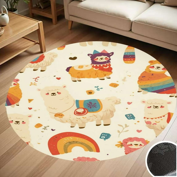 Cute Alpaca Round Carpet Living Room Bedroom Home Decoration Coffee ...