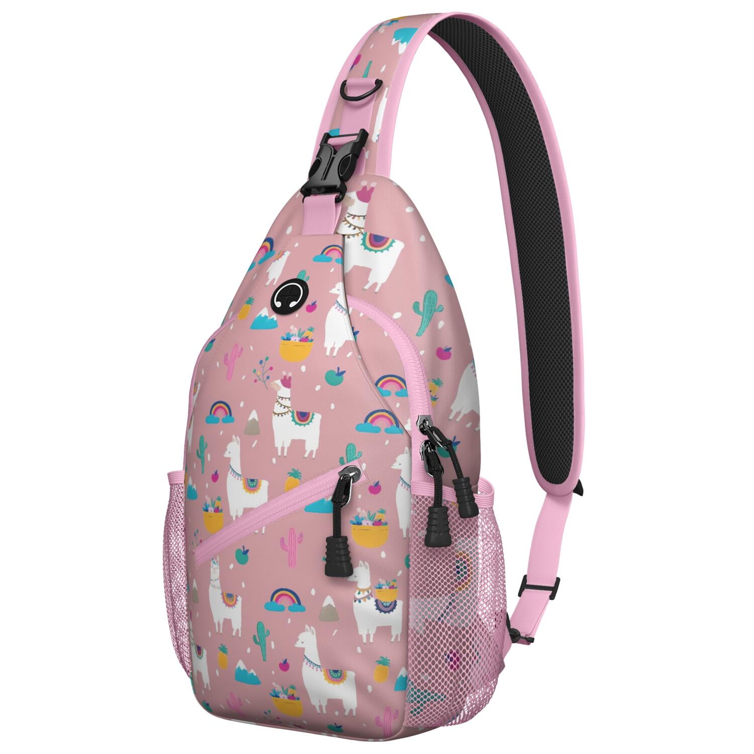 Cute Alpaca Sling Backpack, Adorable Llama Face Cartoon Print Crossbody ...