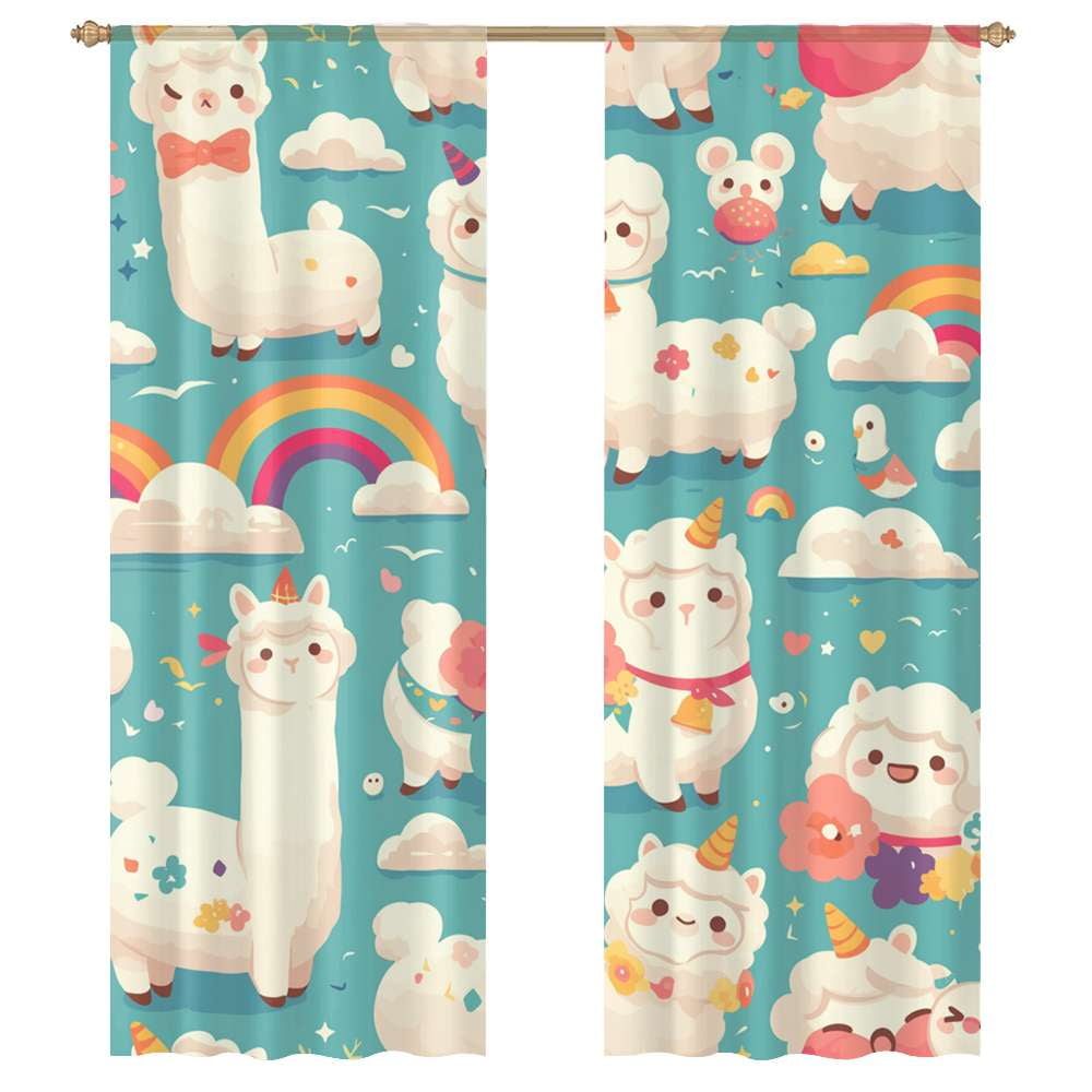 Cute Alpaca Tulle Curtains For Living Room Chiffon Sheer Voile Kitchen ...