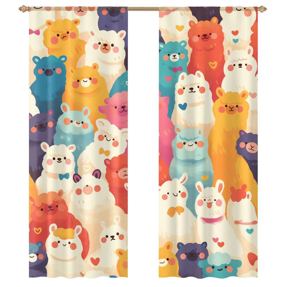 Cute Alpaca Tulle Curtains For Living Room Chiffon Sheer Voile Kitchen ...