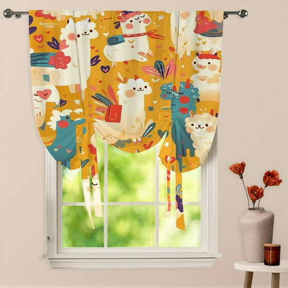 Cute Alpaca Window Curtain for Living Room Roman Curtain Kitchen Tie-up ...
