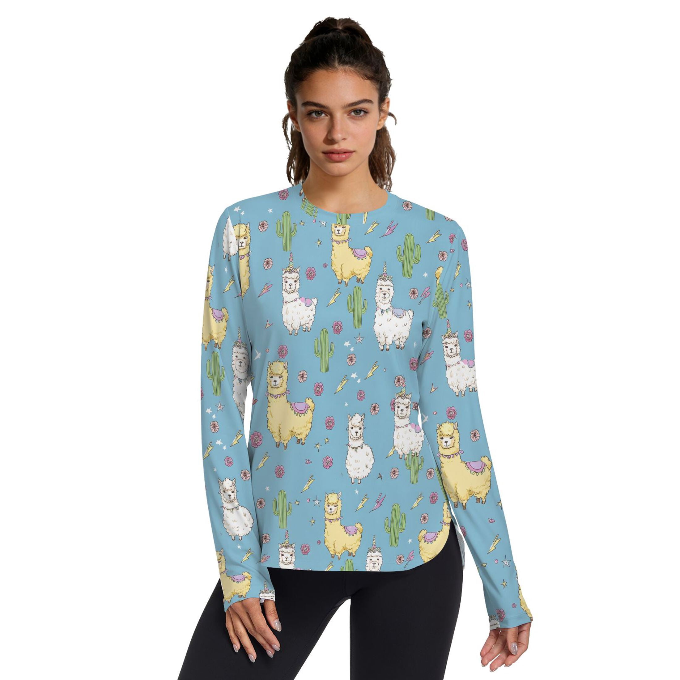 Cute Alpaca Women UPF 50+ UV Shirts Long Sleeve with Thumb Holes ...