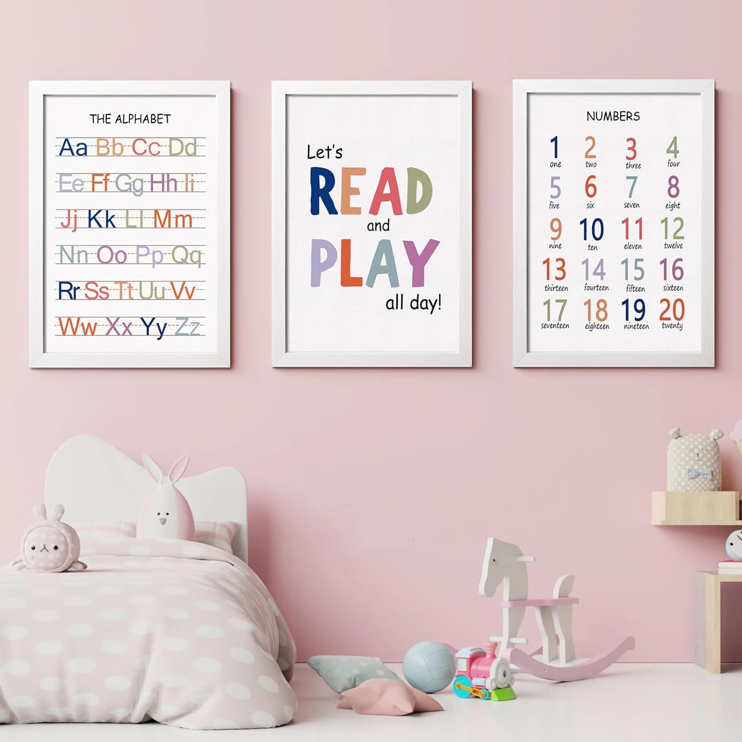 Cute Alphabet Numbers Framed Wall Art Set of 3, Boho Educational ABC ...