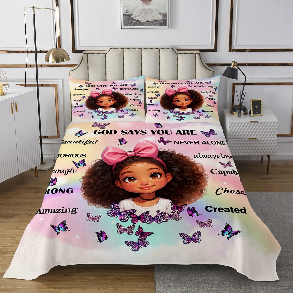 Cute American Bedspread Queen Size,Black Princess Bowknot Coverlet Set ...