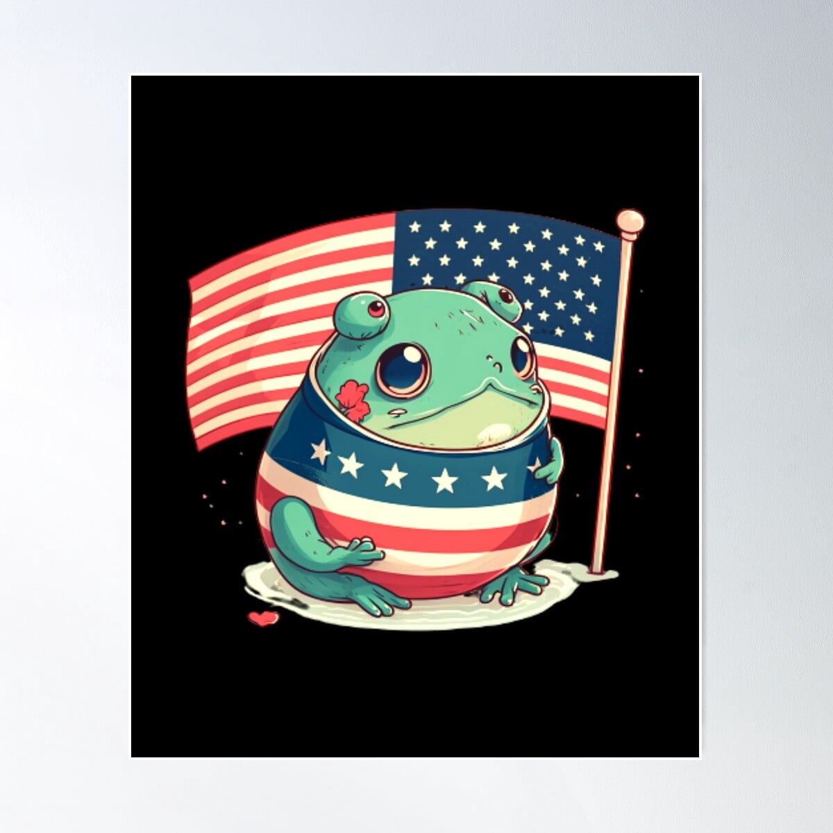 Cute American Flag Frog Kawaii Poster Wall Art, Modern Wall Decor For ...