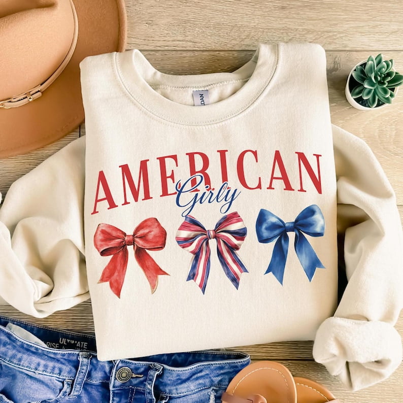 Cute American Girly Sweatshirt, Coquette Fourth of July Shirt ...