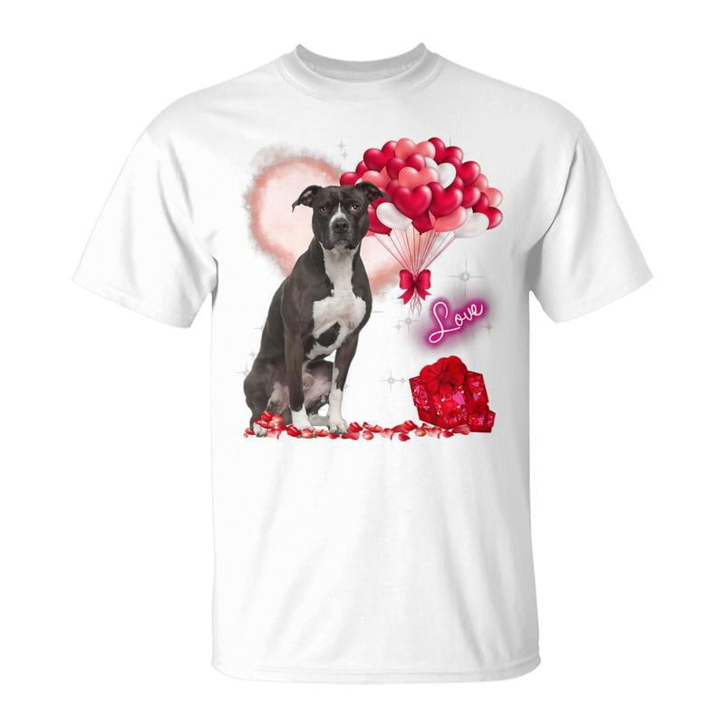 Cute American Pit Bull Terrier Balloon Heart Valentines Day TShirt ...