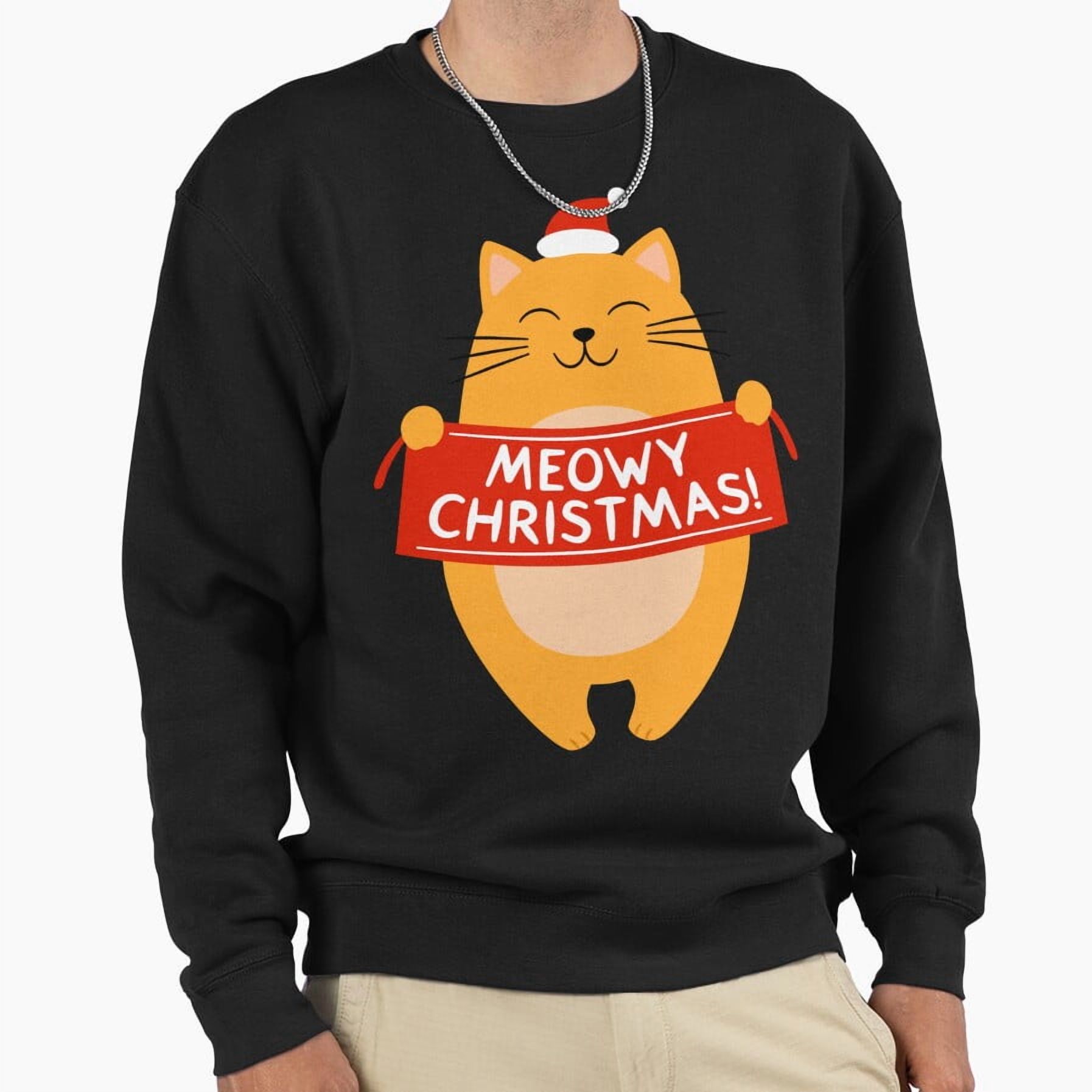 Cute And Happy Christmas Fat Cat St. Nick Graphic Unisex Sweatshirt ...