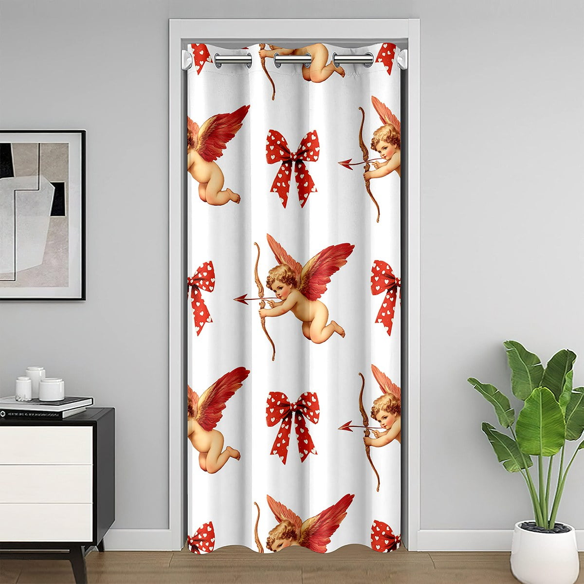 Cute Angel Doorway Curtain 1 Panel,Red Bowknot Dreamy Princess Bow Love ...